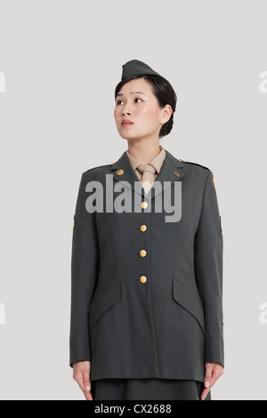Military soldier standing at attention posture in boot camp Stock Photo ...