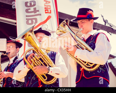 Traditional banda sounds, square Kuerc, Bormio, Valtellina, Lombardy ...
