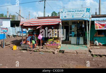 Addis Ababa Ethiopia Africa surburbs of city capital with poor shops ...
