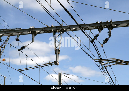 Train catenary and power line cables Stock Photo - Alamy