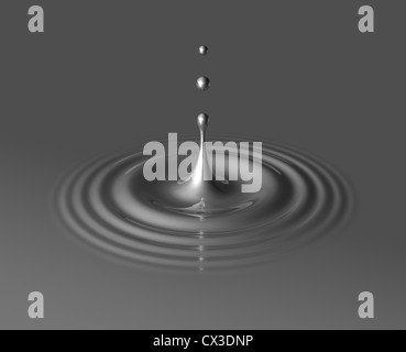 drop of mercury splashing and making ripple. 3D illustration. drop of ...