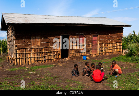 Weliata Sodo Ethiopia Africa Gamo tribe home with children playing game ...