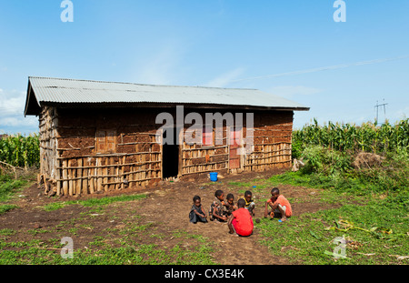 Weliata Sodo Ethiopia Africa Gamo tribe home with children playing game ...