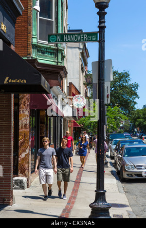 Shops, bars and restaurants on Hanover Street in historic downtown ...