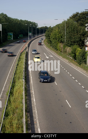 The A27 dual carriageway trunk road empty of traffic at Lewes in Sussex ...