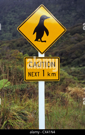 New Zealand, South Island, Penguin Crossing Sign Stock Photo - Alamy