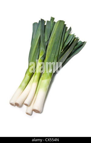 Whole and cut fresh leeks on white background, top view Stock Photo - Alamy