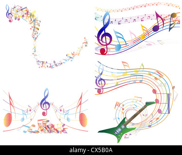 Multicolour musical notes staff background. Vector illustration with ...