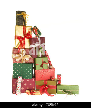 Beautiful gifts with red ribbons, isolated on white Stock Photo - Alamy