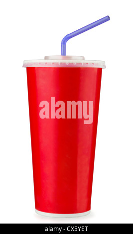 red paper Cup isolated on green background Stock Photo - Alamy