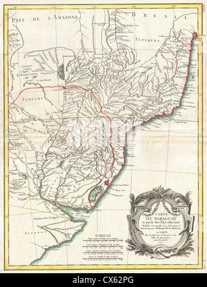 18th century map of Brazil - Paraguay - Rio De La Plata, South America ...