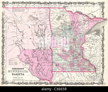 The 1862 Johnson Map of Minnesota and Dakota offers a detailed view of ...