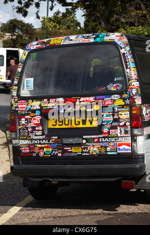Vauxhall Rascal camper van campervan covered in lots of stickers parked ...