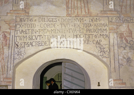 Frescoes painted in the 1500s on the front of a chapel built on the ...