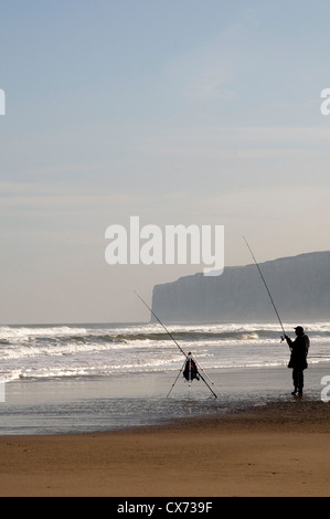 Hunmanby Gap fisherman fishing beach beaches north yorkshire man ...