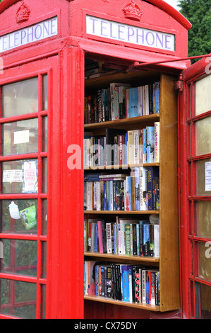 UK red telephone box used as a village library Stock Photo - Alamy
