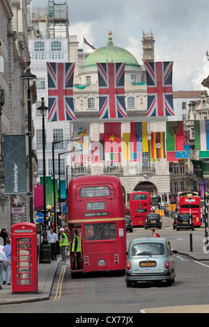 International flags hanging in Regent Street in London Stock Photo - Alamy