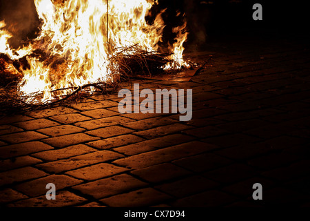 San Bernardo devil stake and close-up on the straw. Vigevano, Lombardia ...