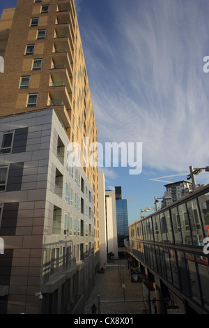 London Crossharbour station with Docklands Light Railway (DLR) train at ...