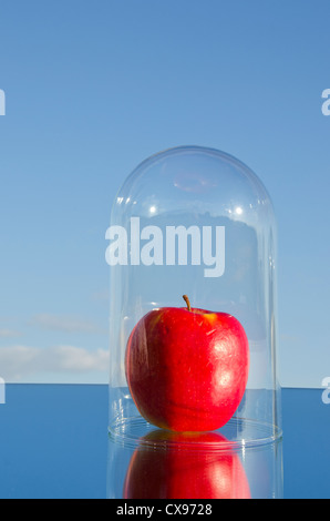 red apple on mirror and sky background with clouds Stock Photo - Alamy