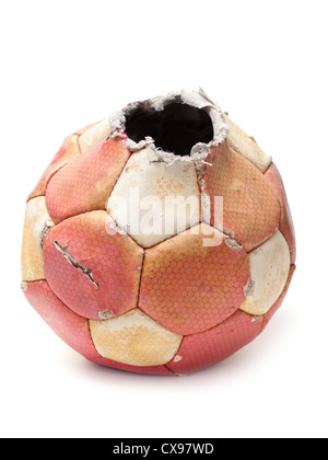Old battered soccer ball on white background, cut out, black and Stock ...