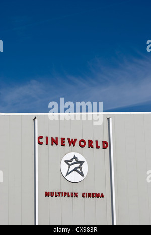 exterior detail with name and logo of cineworld multiplex cinema ...