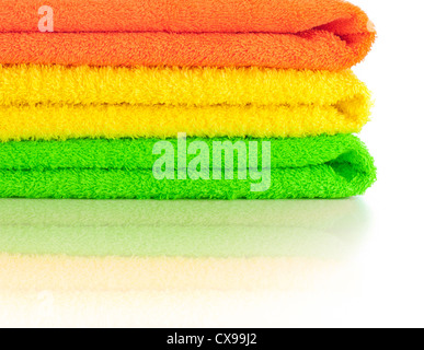 Stack of colorful fleece cloths Stock Photo - Alamy