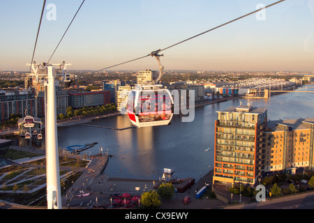 Aerial view of Emirates Air Line cable cars in London, UK Stock Photo ...