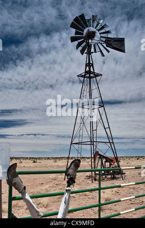 Old windmill and "dead cowboy" at entrance to Bar W Ranch near ...