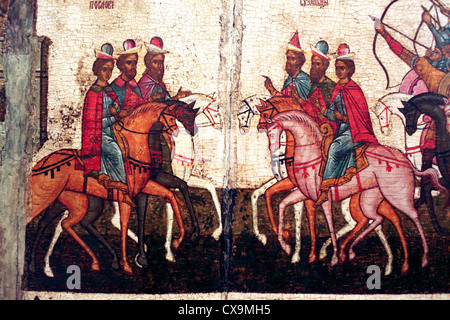 The battle between Novgorod and Suzdal armies (15th century), icon in ...