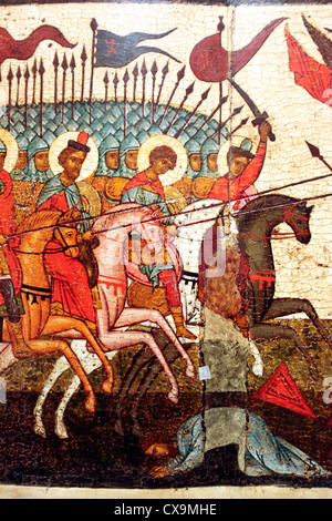 The battle between Novgorod and Suzdal armies (15th century), icon in ...