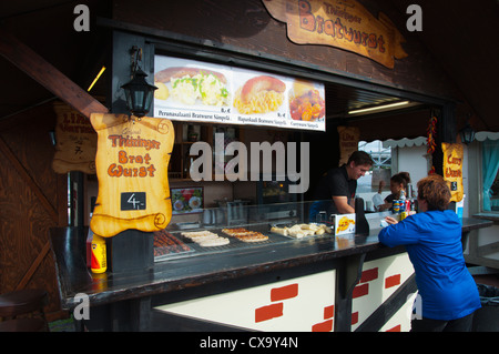 Fast food kiosk sausage stand along Vaclavske namesti square in central ...