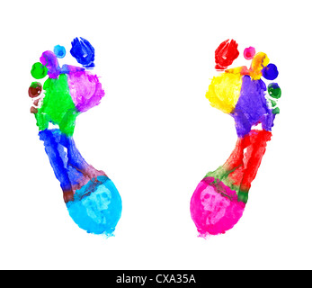Multi Colored footprints on white background Stock Photo - Alamy
