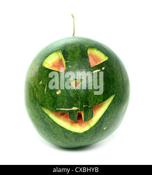 Juicy melon with smile face. Funny watermelon on white background, top ...