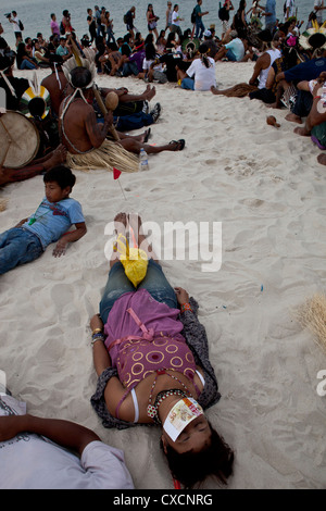Environmental activists protest against deforestation on a dust road ...