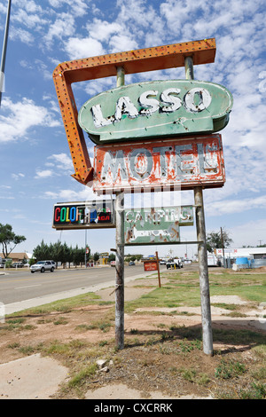 Lasso Motel Derelict Neon Sign, Route 66, Tucumcari New Mexico Stock ...