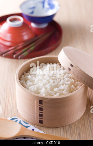 Steamed Rice in Wooden Tub Stock Photo - Alamy