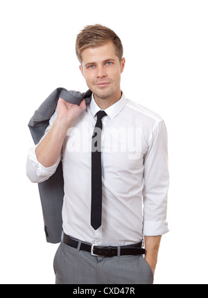 Young handsome business man over isolated background covering one eye ...
