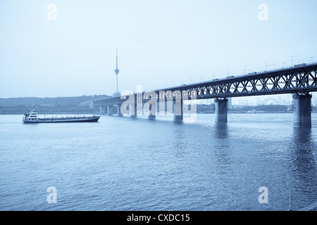 Wuhan Yangtze river railway bridge, in hubei province, China Stock ...