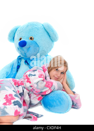 Teen girl with teddy bear, isolated on white background Stock Photo - Alamy