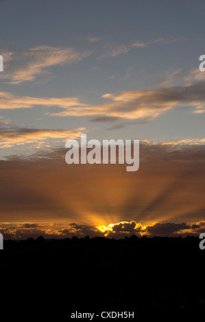Beautiful golden sunset with defined shafts of light at Radstock, near ...