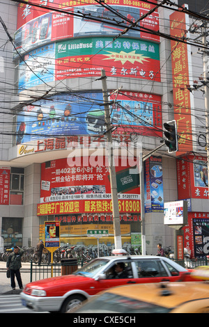 Street corner with Chinese advertising boards, Chinatown, Lower East ...