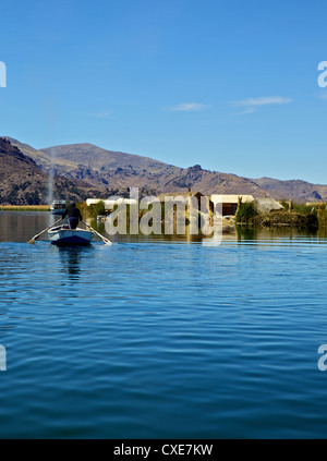 boat in Titicaca Lake in the peruvian Andes at Puno Peru Stock Photo ...