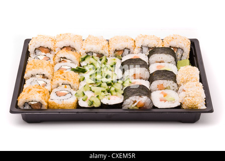 Sushi box, on a white isolated background. Sushi menu in a white ...