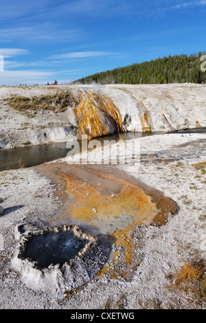 Famous fumaroles with hot water azure. Yellowstone National Park Stock ...