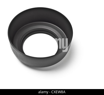 Close up black lens hoods isolated on white background Stock Photo - Alamy