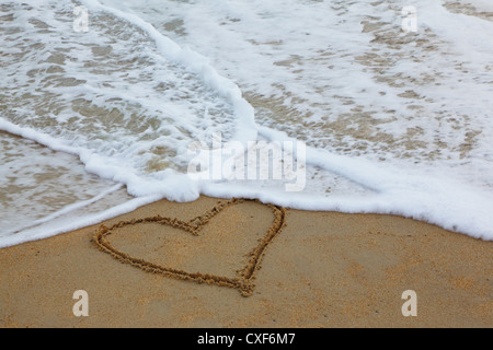 Drawn heart sign on wet sand on coastline Stock Photo - Alamy