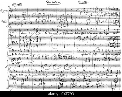 Handwritten sheet music by Wolfgang Amadeus Mozart (1756-1791) an ...