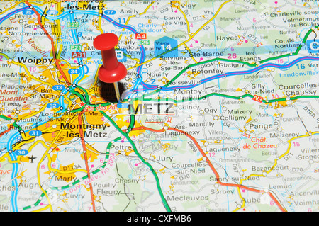 Metz, France pin on map Stock Photo - Alamy