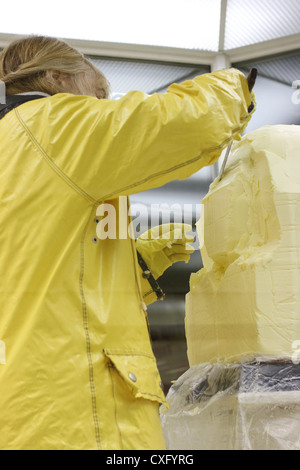 A butter sculptor at the Minnesota State Fair creating a sculpture of a ...